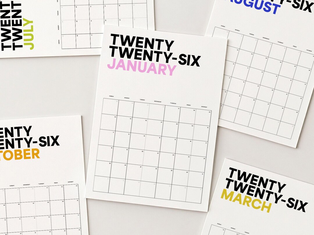 2026 Monthly Calendar Poster Set Printable — Modern Color Oversized ...