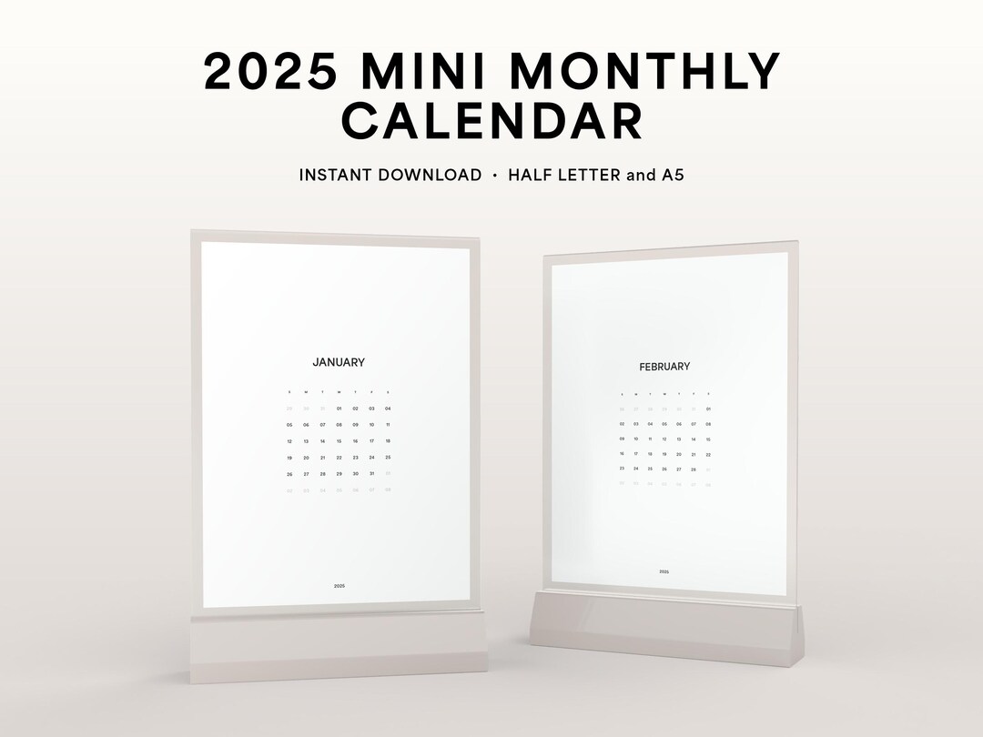 2025 Mini Monthly Calendar, Minimalist Mini Calendar, Printable Planner ...