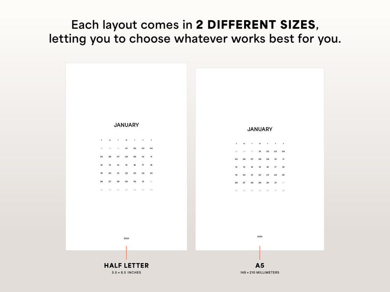 2025 Mini Monthly Calendar, Minimalist Mini Calendar, Printable Planner ...