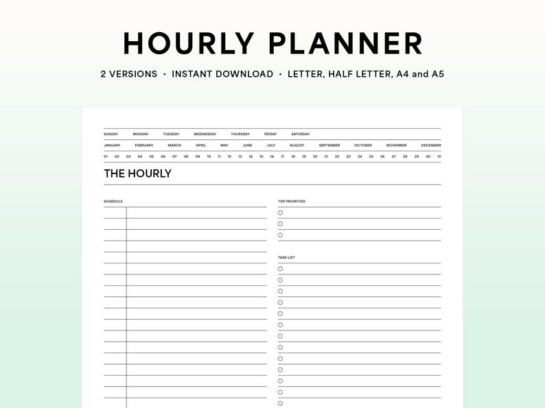 Printable Hourly Planner, Minimalist Hourly Schedule With Top ...