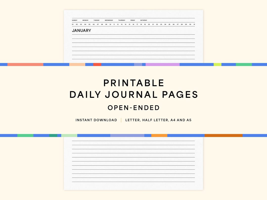 Printable Daily Journal Pages open-ended, Minimalistic Daily Journal ...