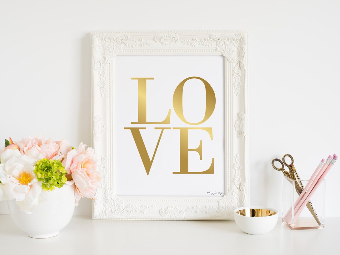 Gold Love Art Print, Gold Love Sign, Nursery Decor Wall Art, Office Art ...