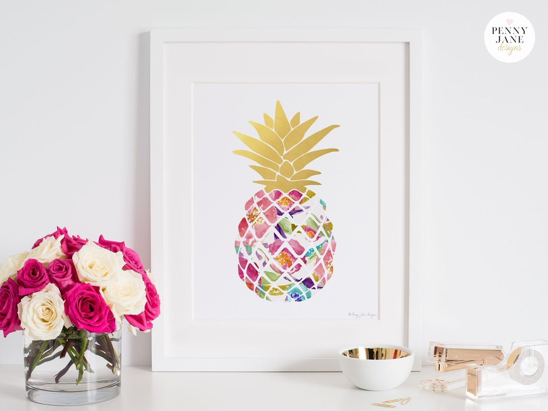 Pineapple Decor, Pineapple Print, Floral Pineapple, Watercolor ...