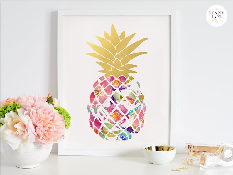 Pineapple Decor Pineapple Print Floral Pineapple Watercolor | Etsy