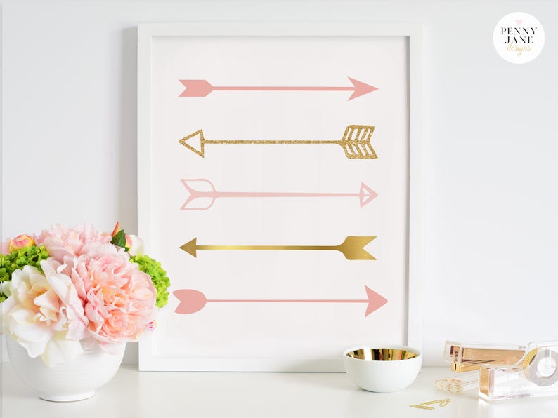 Pink and Gold Arrows Art Print Arrow Print Arrow Decor - Etsy