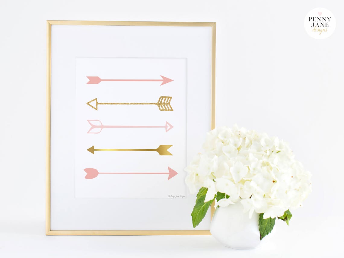 Pink and Gold Arrows Art Print Arrow Print Arrow Decor | Etsy