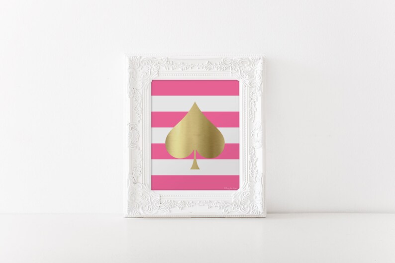 Gold Spade Art Print the Kate Hot Pink Gold Spade Design | Etsy