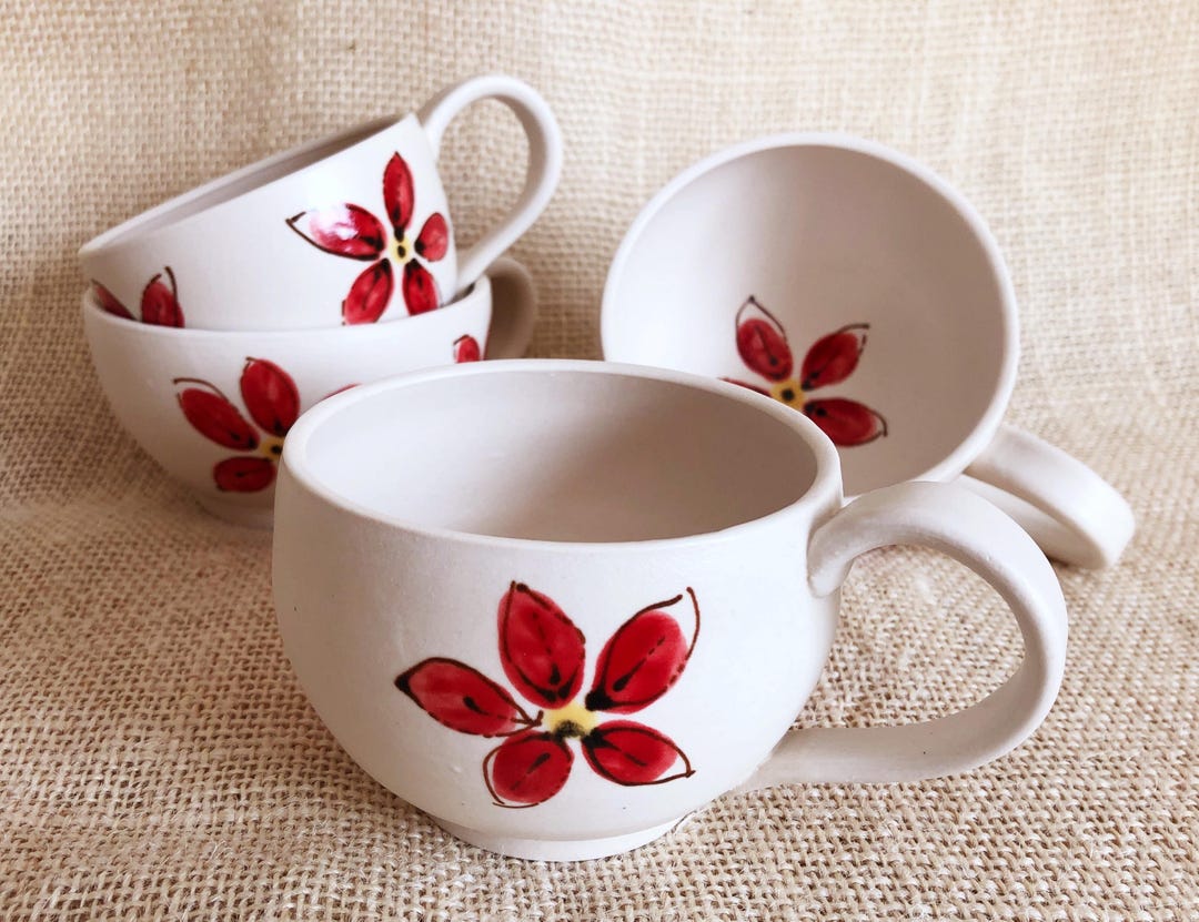 Red Flower Tea Cups - Etsy