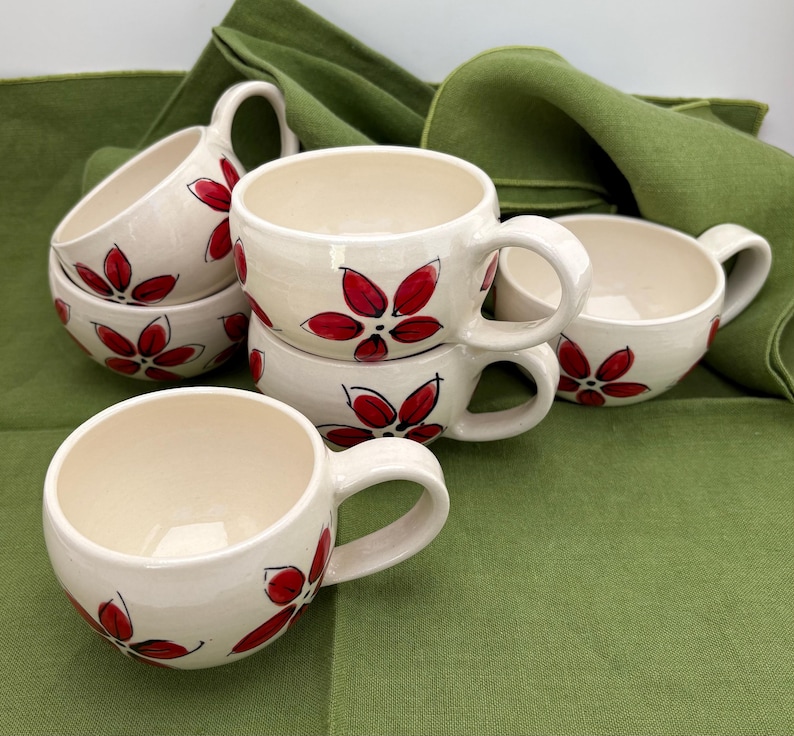 Red Flower Tea Cups - Etsy