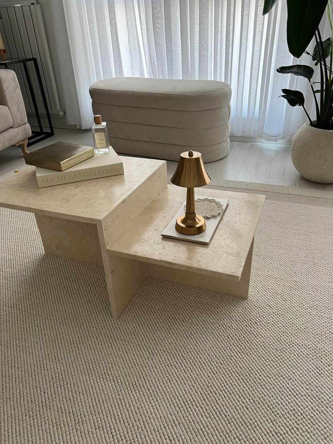 Flamingo Natural Travertine Middle Table Marble Middle Table 5090cm - Etsy