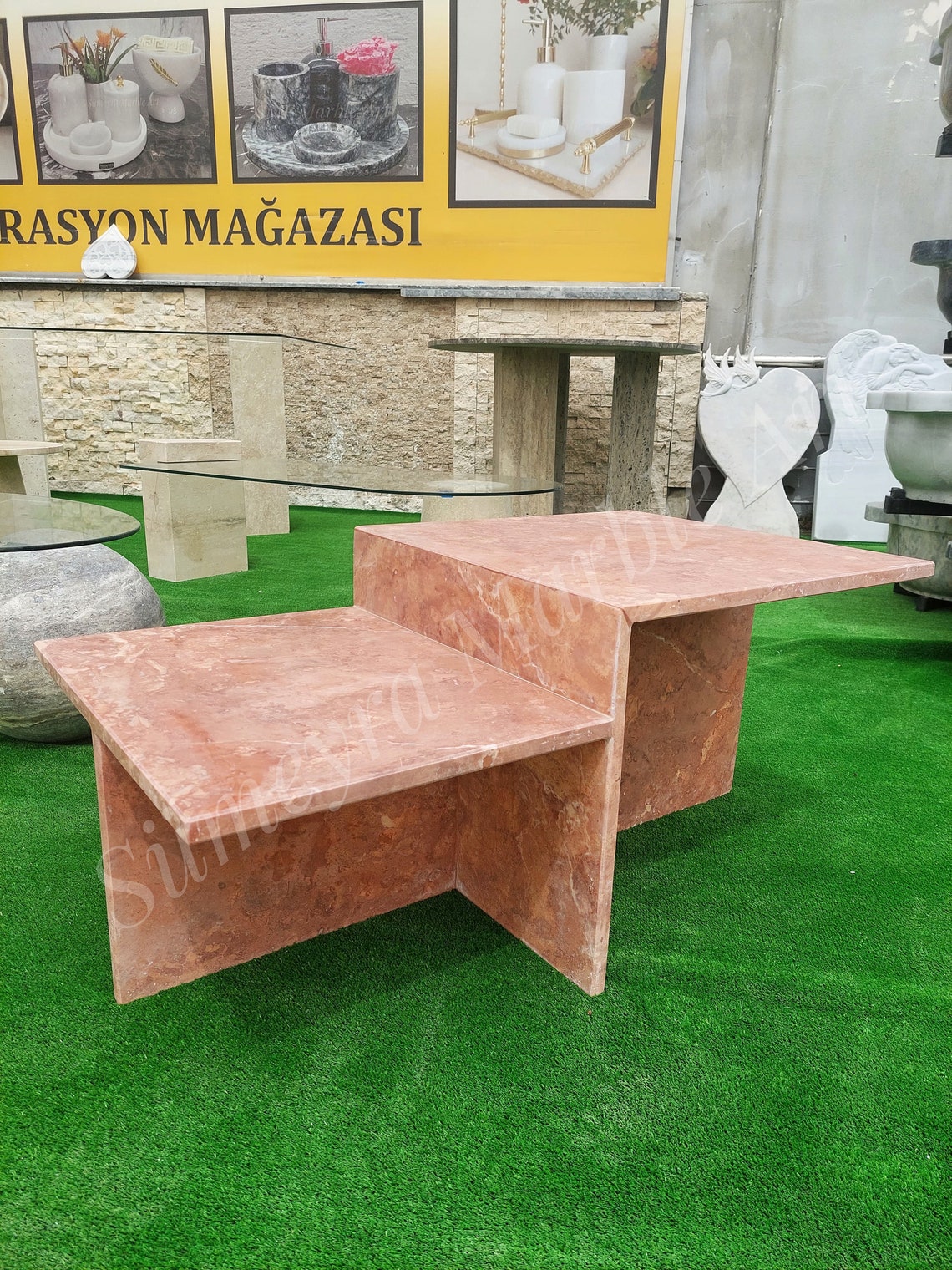 Flamingo - Natural Pink Travertine Coffee Table | Pink Marble Coffee ...