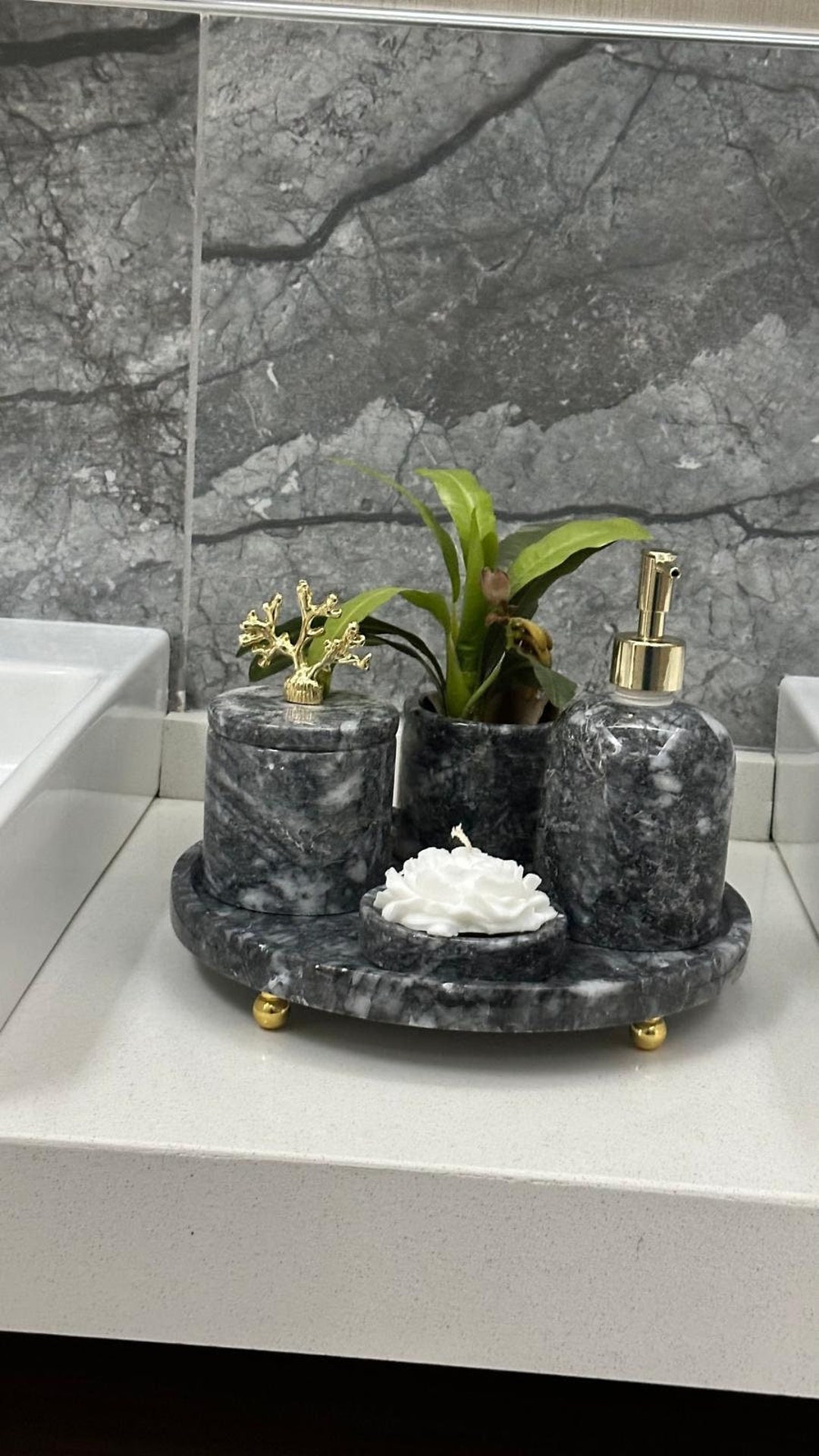 Smoked Marble Bathroom Set Gold 5 Pıeces - Etsy