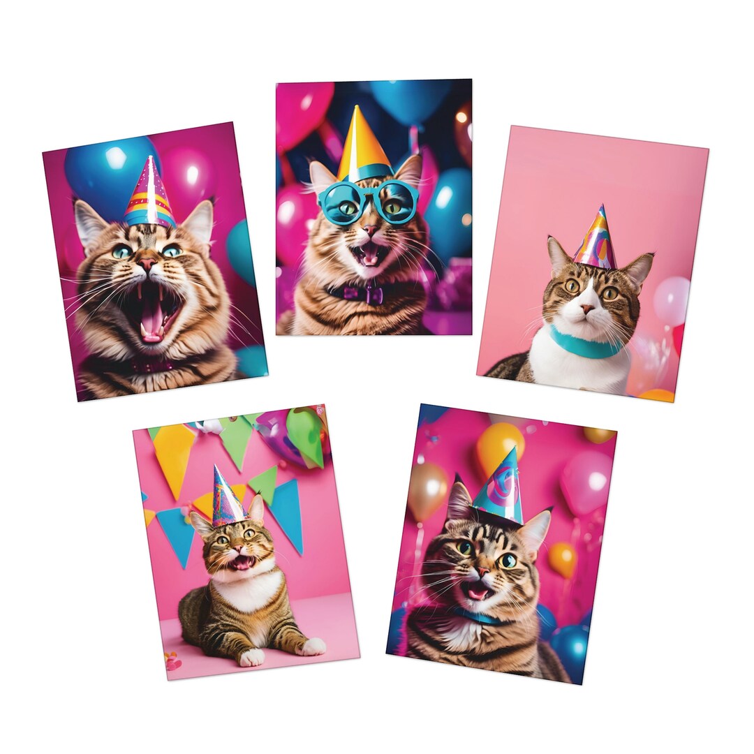 Birthday Cat Cards Multi-design Greeting Cards 5-pack, Hot Pink Silly ...