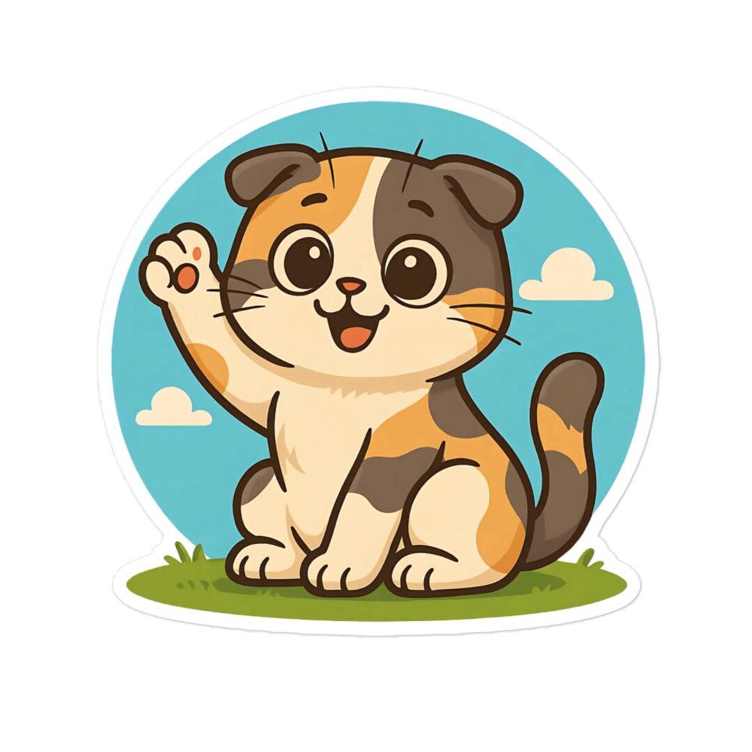 Scottish Fold Cat Sticker – Calico Cartoon Kitty Vinyl Decal - Etsy