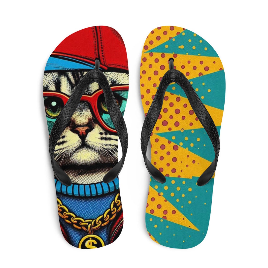 Hip Hop Cat Flip Flops | Urban Street Art Thong Sandals - Etsy