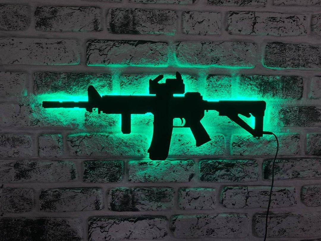 M416 Gun Led Light Sign , Weapon Wood Illuminated Wall Decor , Home ...