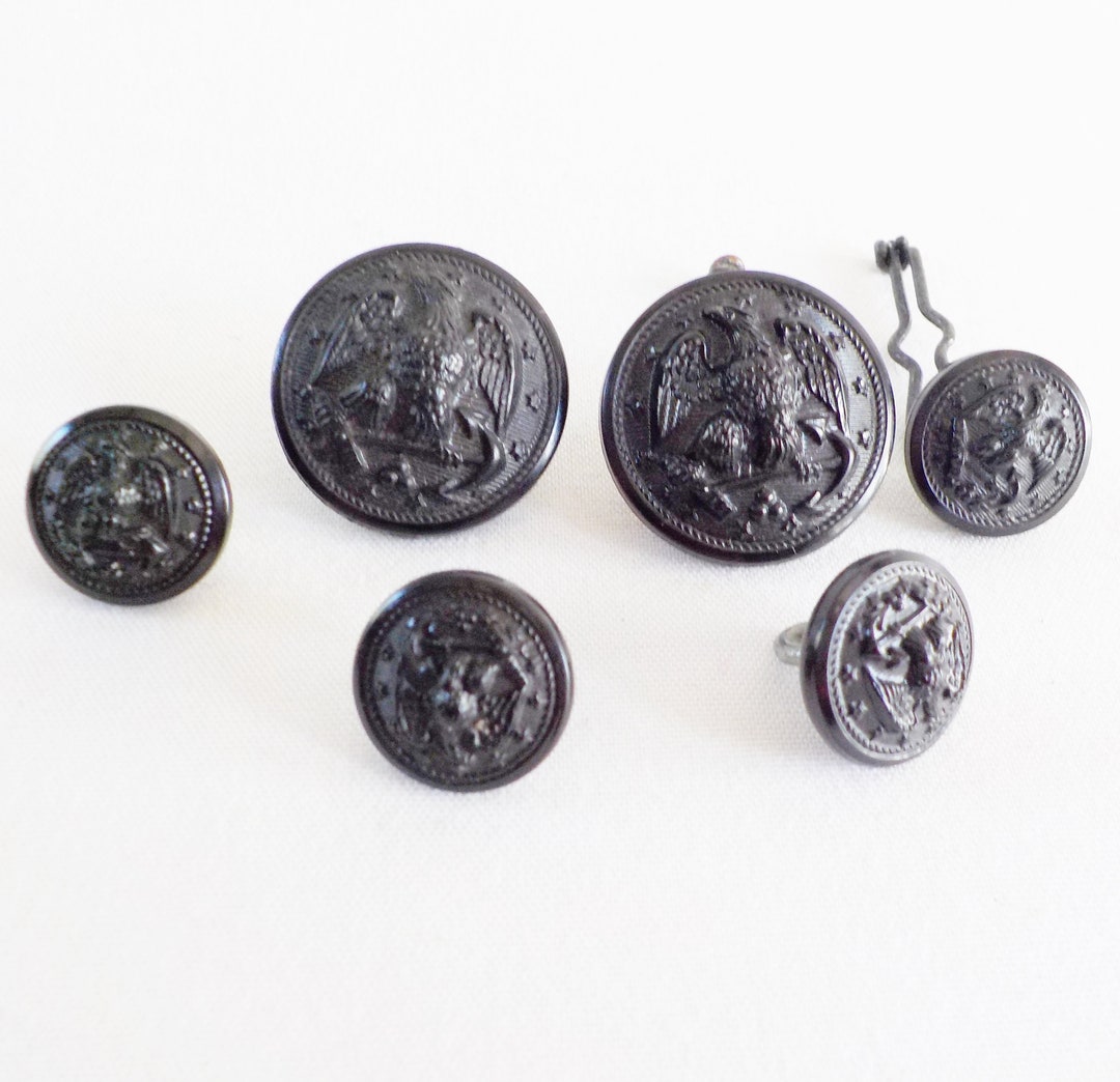 Set of Vintage Black Buttons With Eagle Metal Shank Military - Etsy