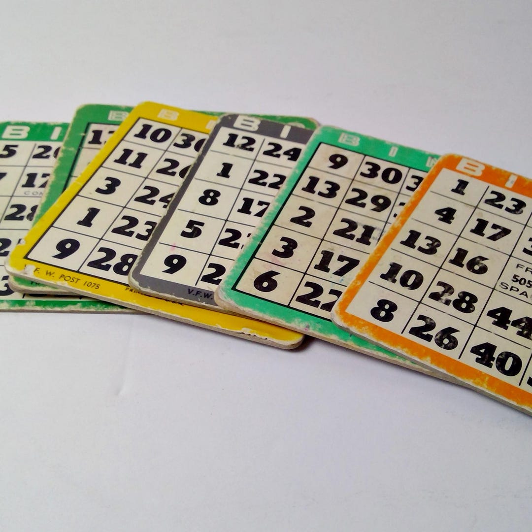Lot of 6 Vintage Thick Cardboard Assorted Color Bingo Cards VFW Printed ...