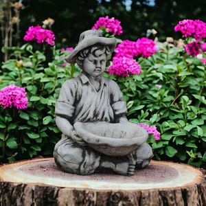 Concrete Boy With Planter Pot Sitting Boy Figurine Stone Flower Pot ...
