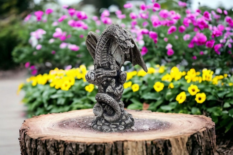 Cement Dragon Large Garden Statue Sitting Stone Dragon Backyard ...