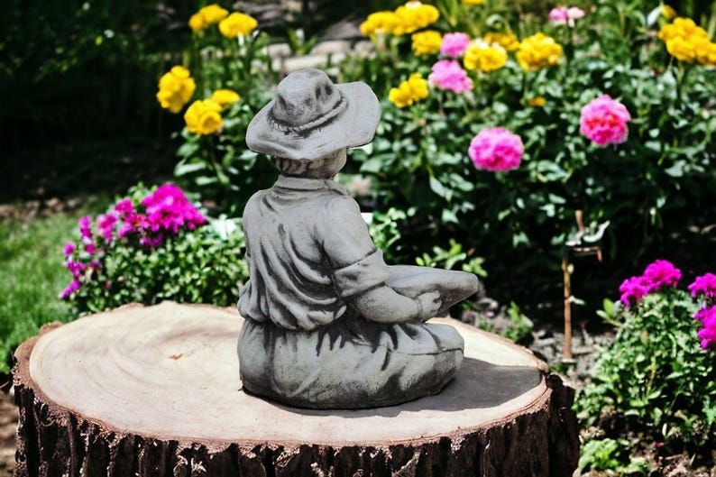 Concrete Boy With Planter Pot Sitting Boy Figurine Stone Flower Pot ...