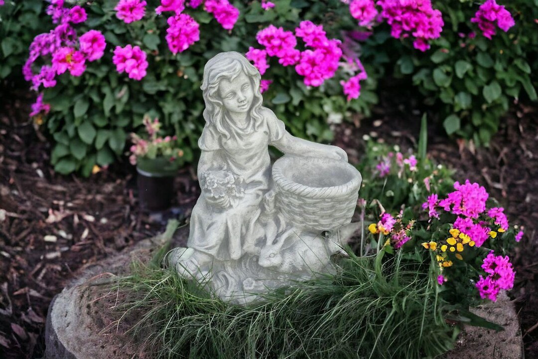 Outdoor Planter Girl Sculpture Concrete Girl Statue Garden Girl With ...