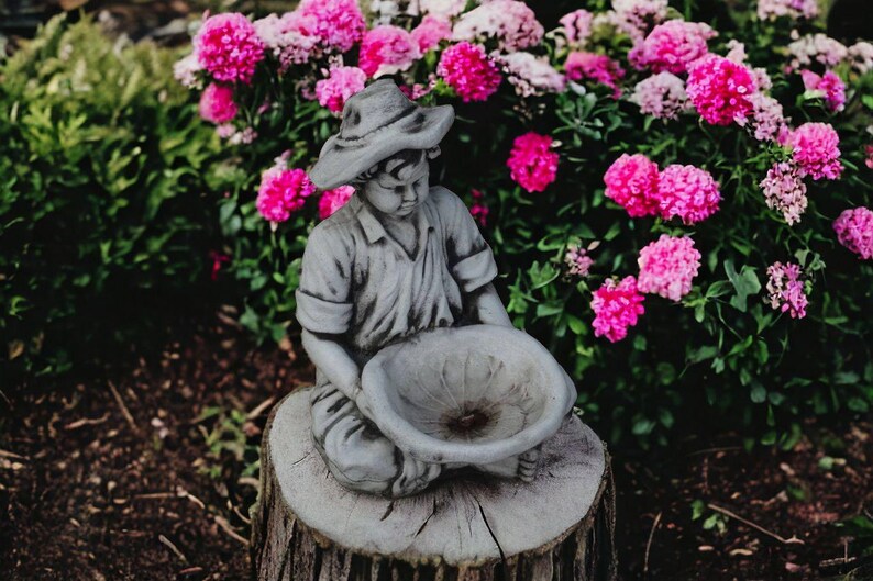 Concrete Boy With Planter Pot Sitting Boy Figurine Stone Flower Pot ...