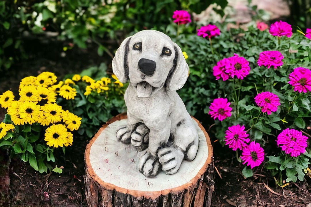 Concrete Beagle Statue Cement Garden Ornament Stone Pet Grave Marker ...