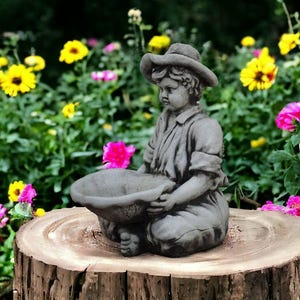 Concrete Boy With Planter Pot Sitting Boy Figurine Stone Flower Pot ...