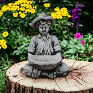 Concrete Boy With Planter Pot Sitting Boy Figurine Stone Flower Pot ...
