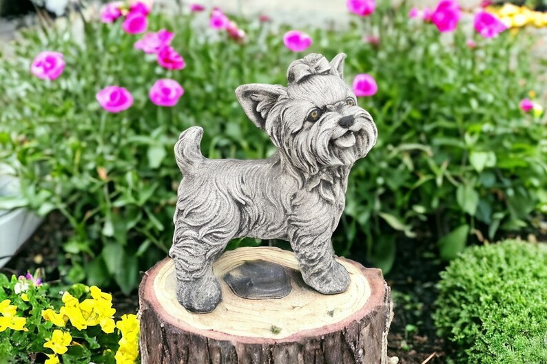Realistic Yorkie Ornament Statue Backyard Stone Pet Memorial Sculpture ...