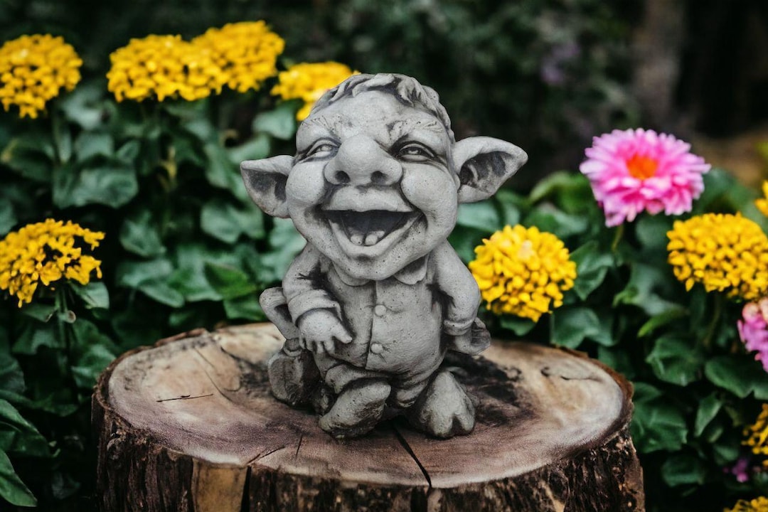 Stone Smiling Troll Garden Sculpture Standing Troll Figure Outdoor ...