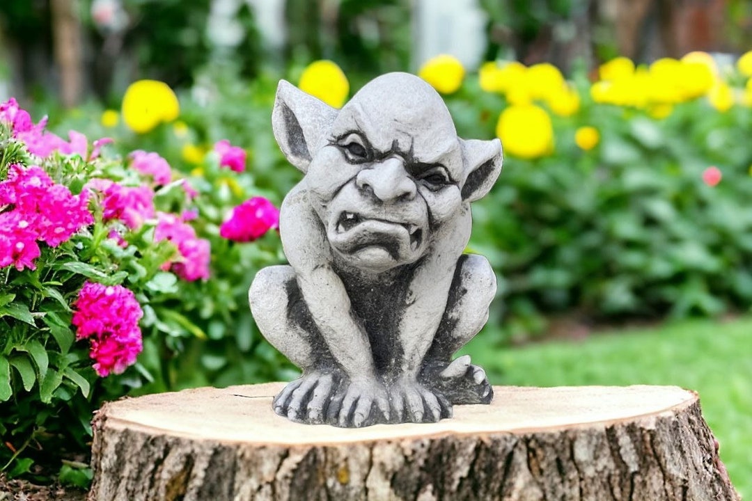 Stone Gargoyle Statue Sitting Angry Devil Figurine Stone Backyard ...