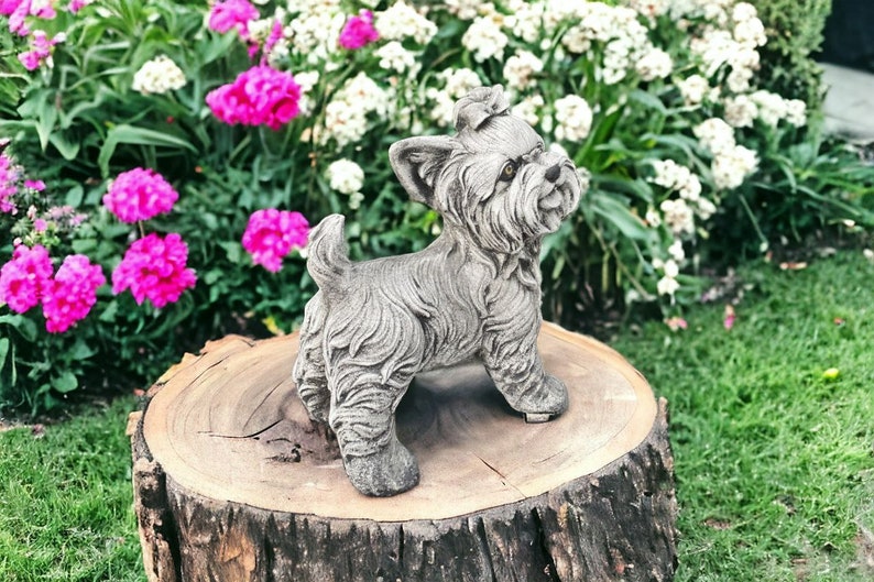 Realistic Yorkie Ornament Statue Backyard Stone Pet Memorial Sculpture ...