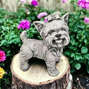 Realistic Yorkie Ornament Statue Backyard Stone Pet Memorial Sculpture ...