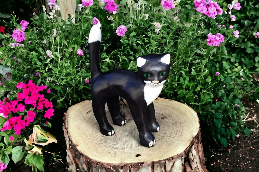Resin Cat Statue Kitten Garden Decoration Pet Plastic Figure Black Cat ...