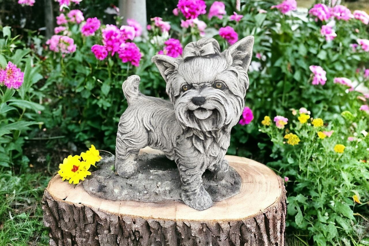Realistic Yorkie Ornament Statue Backyard Stone Pet Memorial Sculpture ...