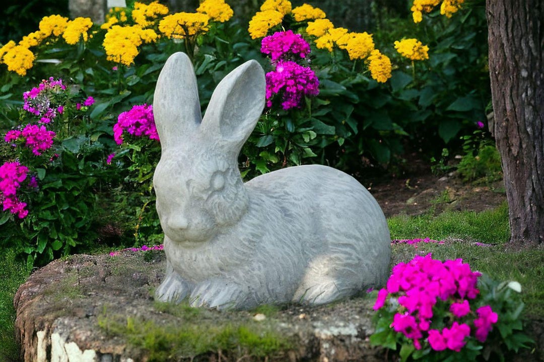 Concrete Rabbit Statue Outdoor Rabbit Figure Stone Bunny Decor ...