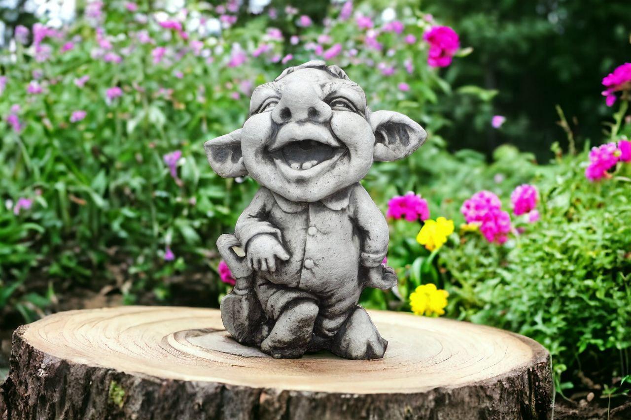 Stone Smiling Troll Garden Sculpture Standing Troll Figure Outdoor ...