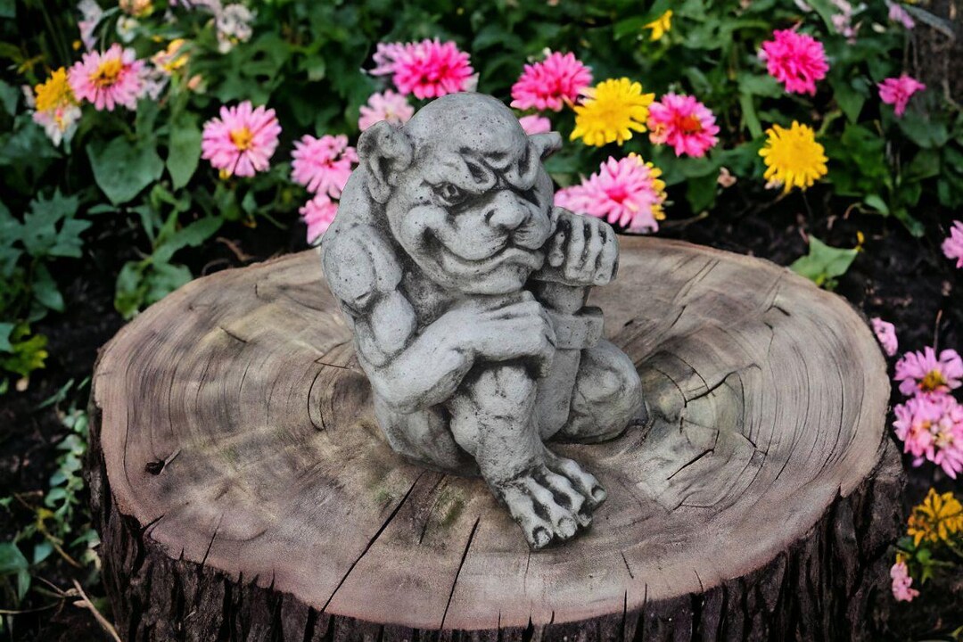 Concrete Gargoyle With Sword Gargoyle on Knee Gothic Decor Stone Fairy ...