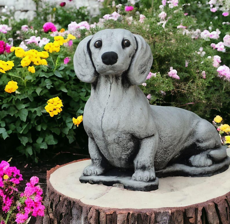Outdoor Dog Figure Stone Dachshund Dog Statue Garden Dog Figure ...
