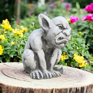 Stone Gargoyle Statue Sitting Angry Devil Figurine Stone Backyard ...