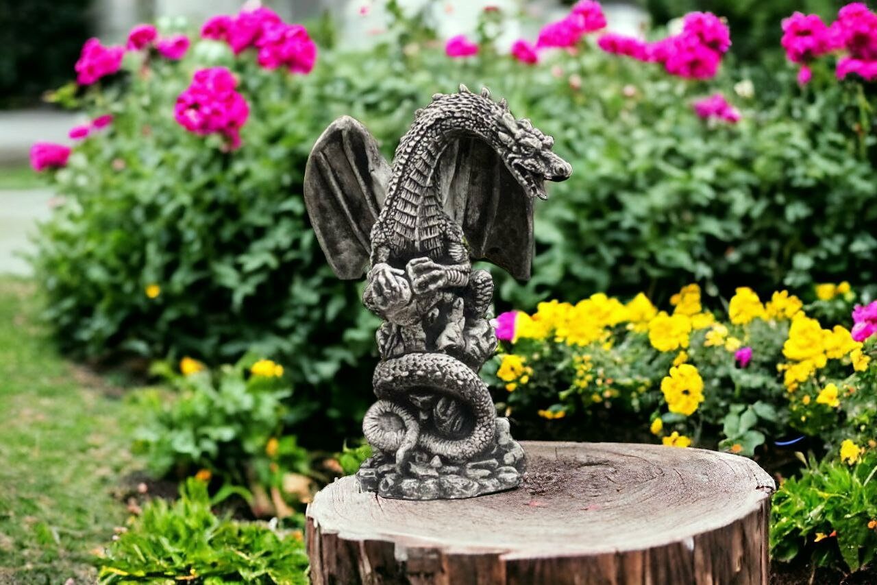 Cement Dragon Large Garden Statue Sitting Stone Dragon Backyard ...