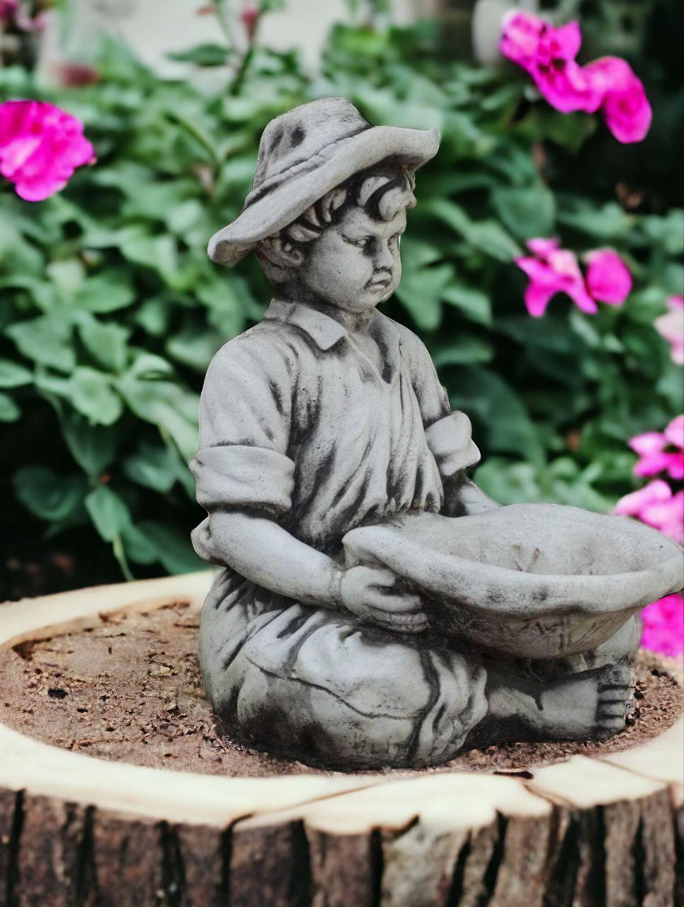 Concrete Boy With Planter Pot Sitting Boy Figurine Stone Flower Pot ...
