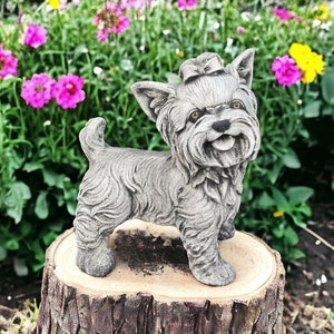 Realistic Yorkie Ornament Statue Backyard Stone Pet Memorial Sculpture ...