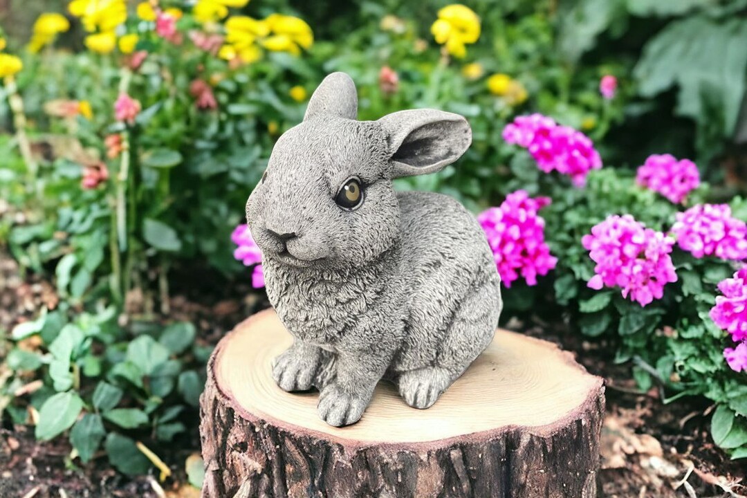 Stone Sitting Bunny Figurine Cement Easter Rabbit Statue Detailed Hare ...