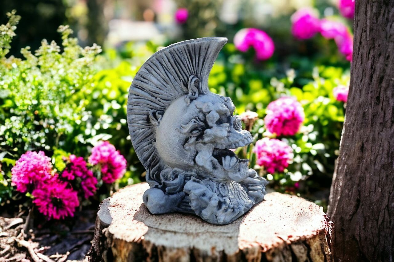 Detailed Demon Skull Statue Cement Halloween for Decor Garden Ornament ...