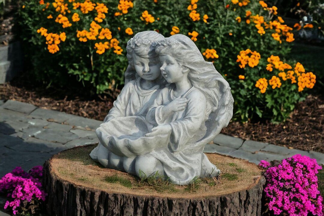 Garden Angels Bird Drinker Outdoor Bird Bath Concrete Angels Figure ...