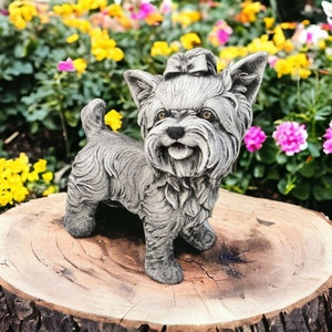 Realistic Yorkie Ornament Statue Backyard Stone Pet Memorial Sculpture ...