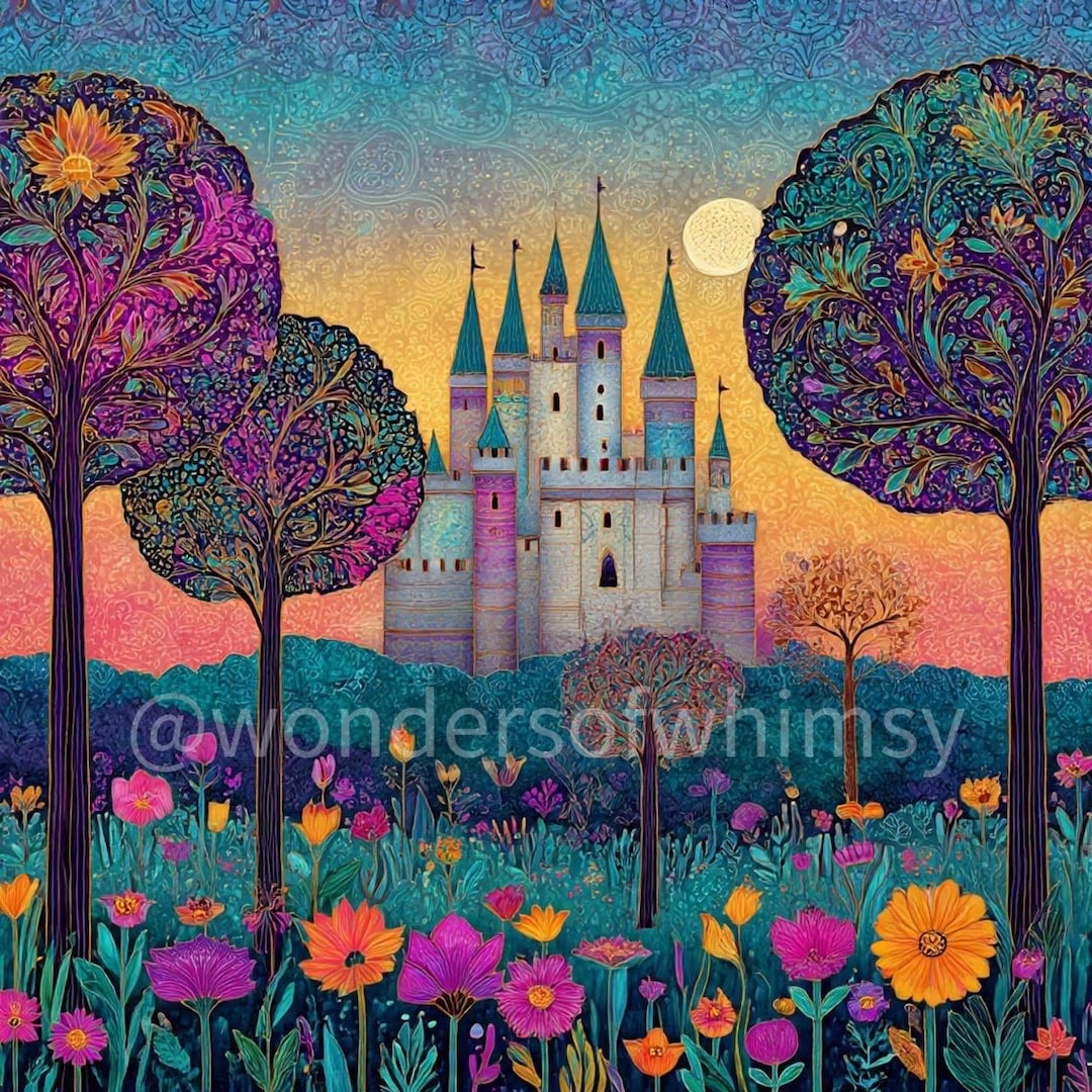 Whimsical Colorful Fantasy Castle Fold Art Digital Download for ...